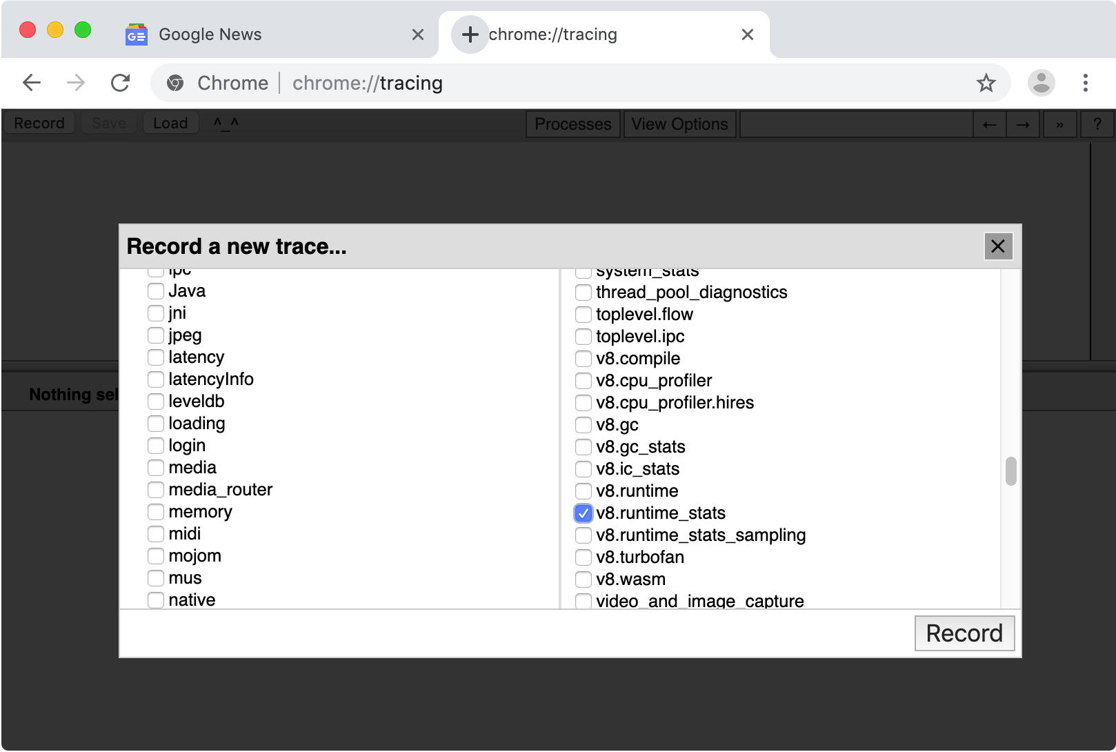 Runtime Call Stats · V8